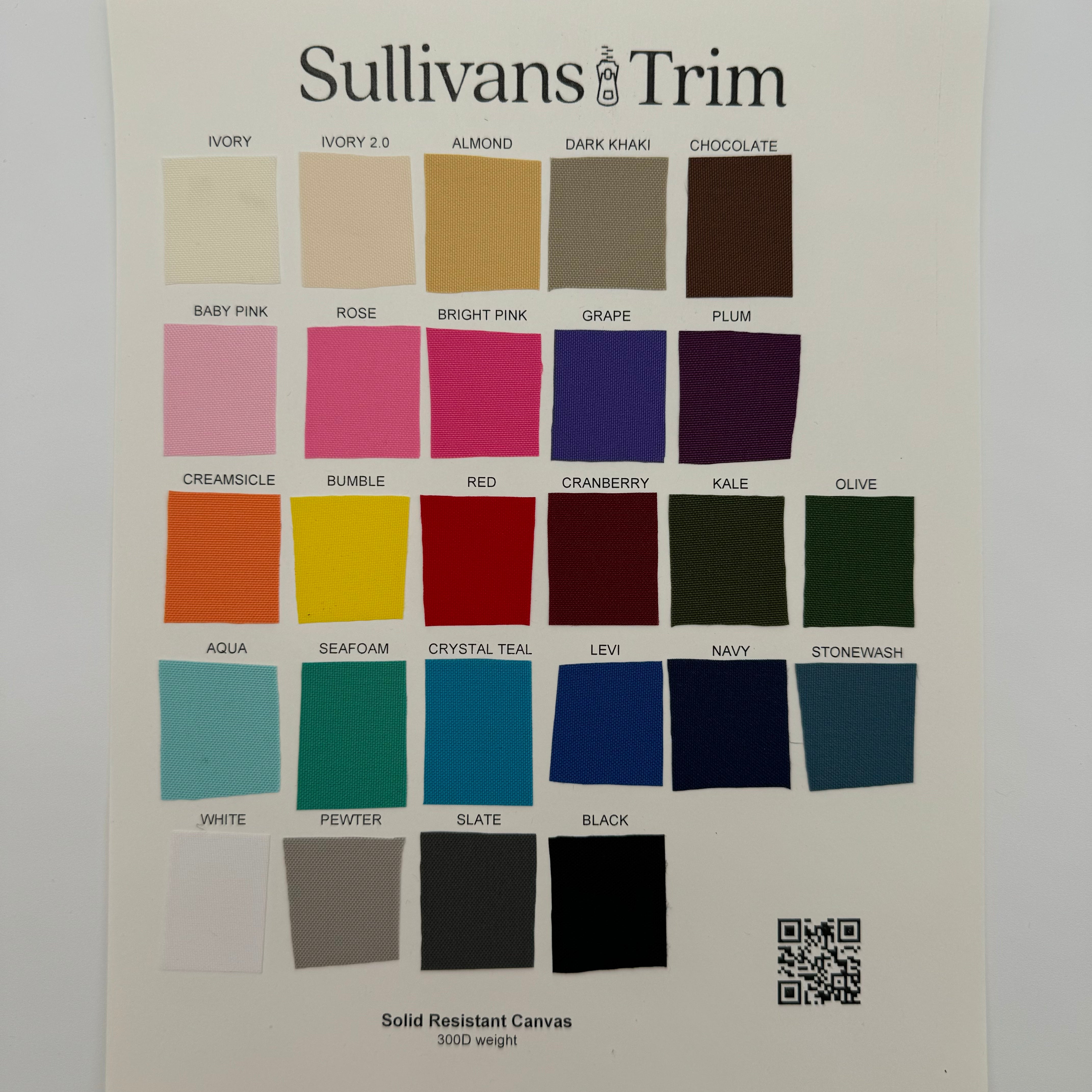 Water Resistant Canvas Color Card – SullivansTrim
