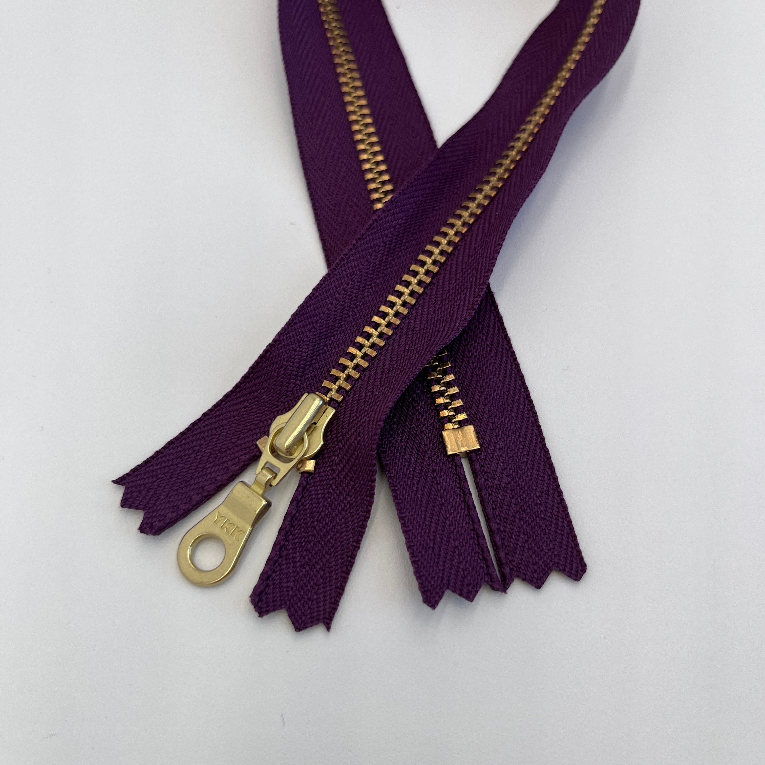 Plum YKK metal gold zipper 5" to 22" – SullivansTrim
