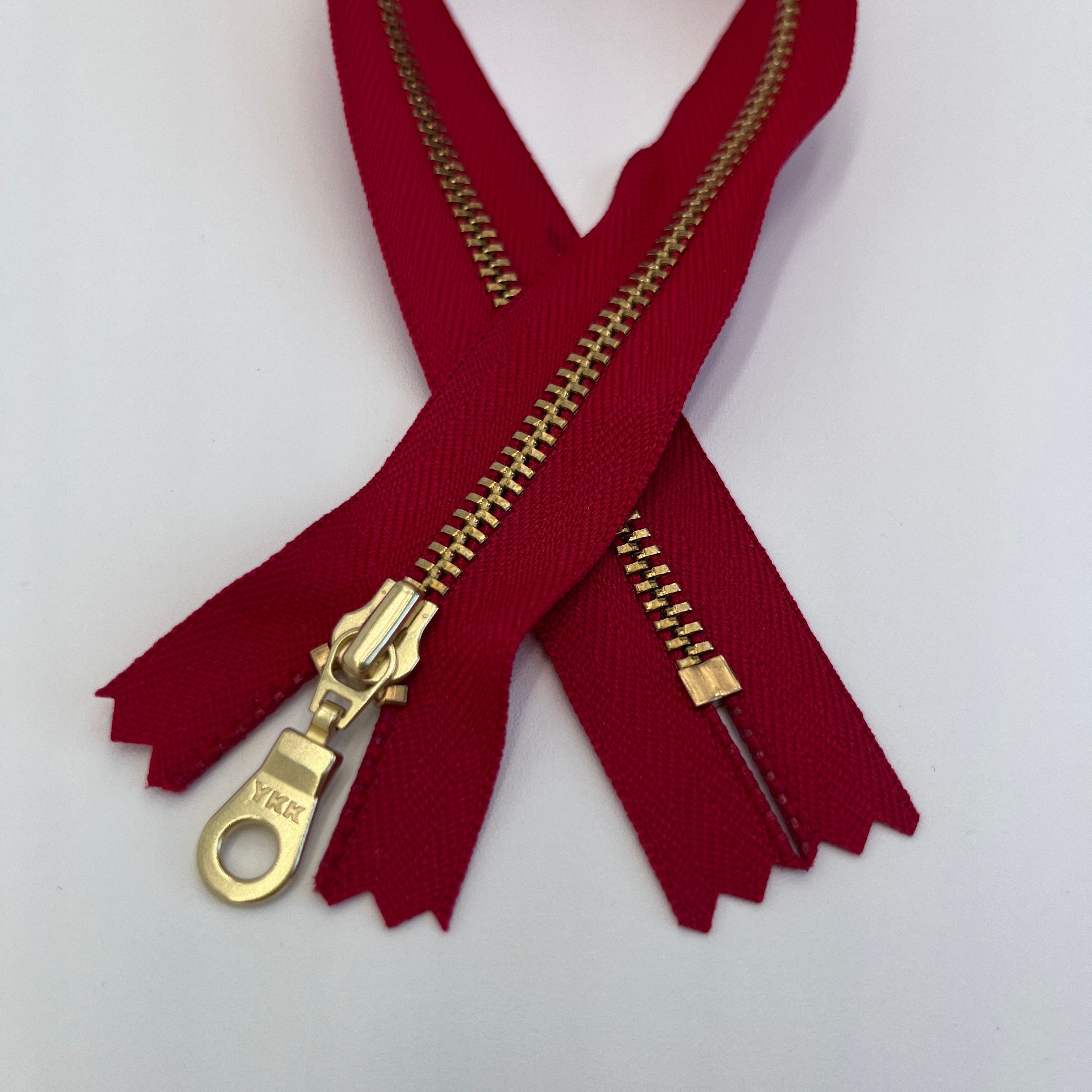 Red YKK metal gold zipper 5" to 36" – SullivansTrim